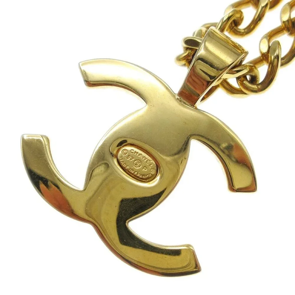 CHANEL | Jewelry | Chanel Turnlock Chain Pendant Necklace Gold 97p ...
